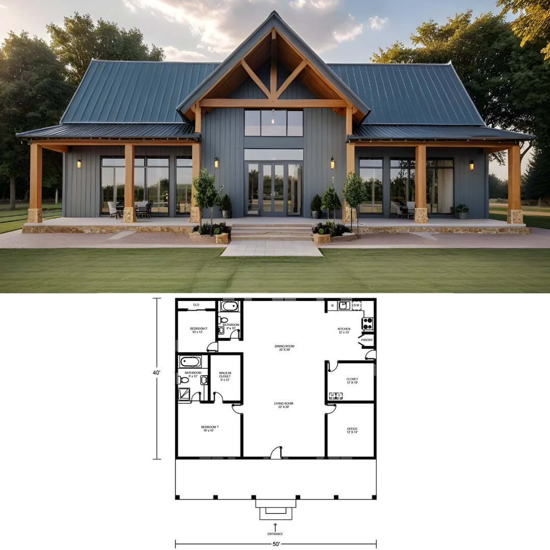 BCO-40001-R Eden Barndominium House Plan - Barndominium Homes